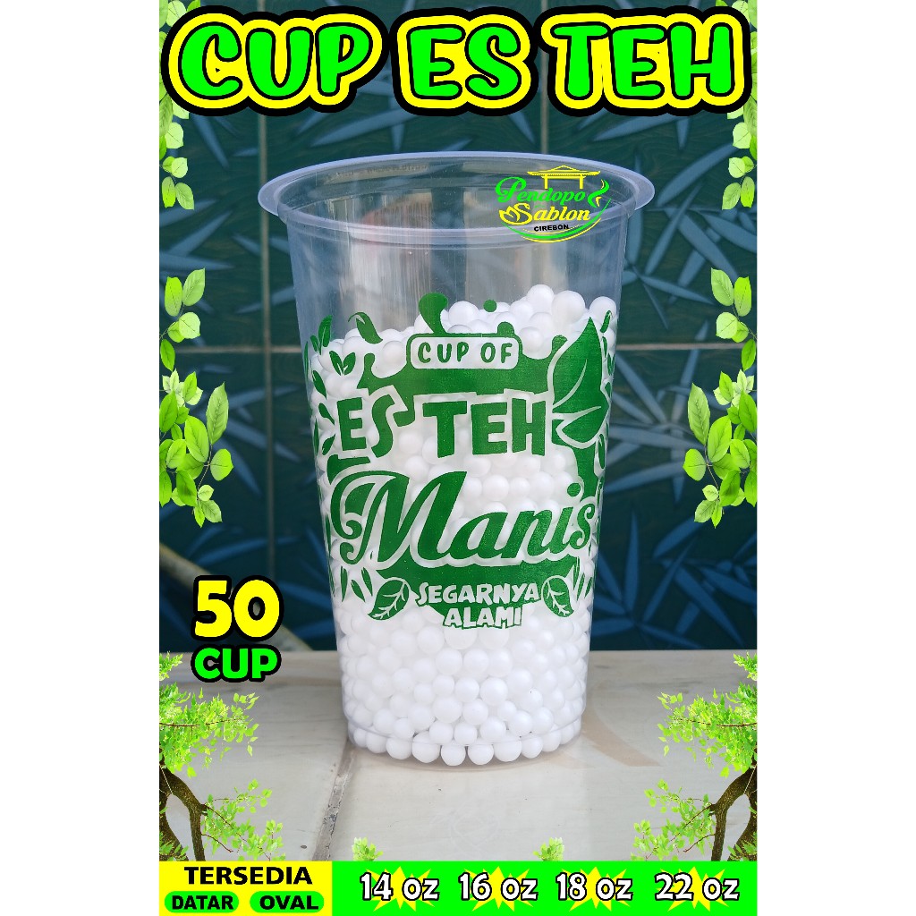 Jual gelas cup plastik 14oz 16oz 18oz 22oz oval datar MOTIF cup of tea ...