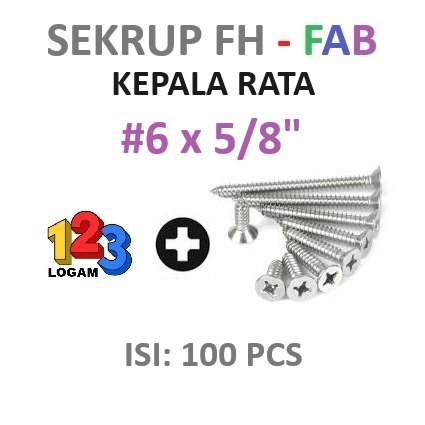 Jual SEKRUP FH FAB #6x5/8", Tapping Screw Kepala Rata ISI: 100 Pcs ...