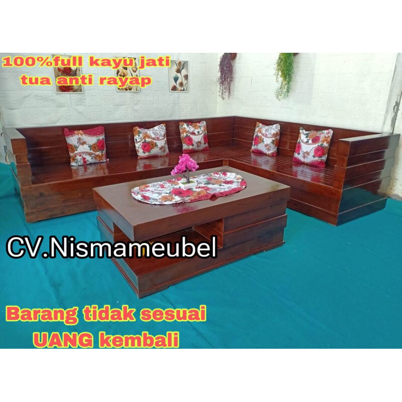 Jual Kursi Tamu Sudut Box Minimalis Kayu Jati Kursi Sudut Ruang Tamu ...