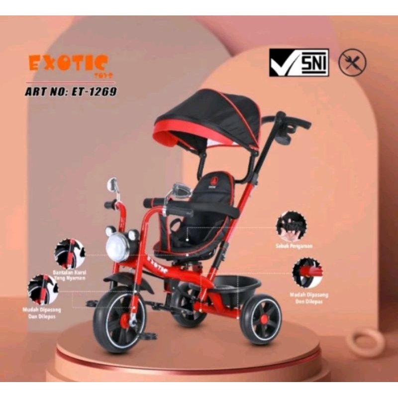 Jual Sepeda roda tiga stroller Exotic 1269, kursi bisa putar ke ...