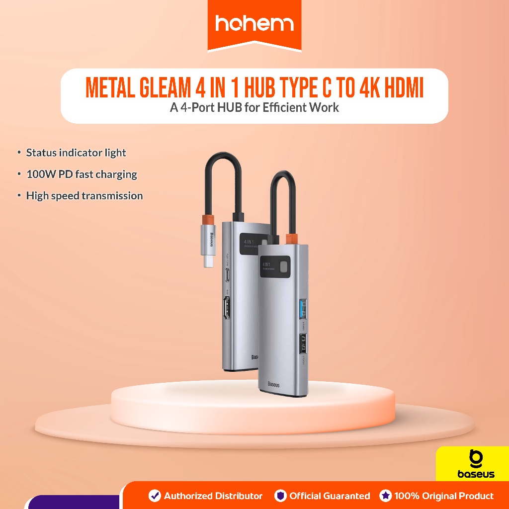 Jual Baseus Original Metal Gleam 4 in 1 HUB Type C to 4K HDMI USB 3.0 ...