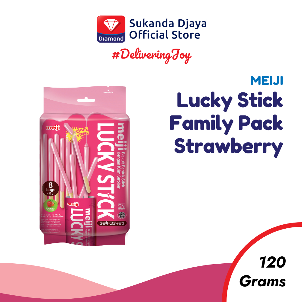 Jual Meiji Lucky Stick Family Pack Strawberry Biscuit Snack Ringan 120 ...