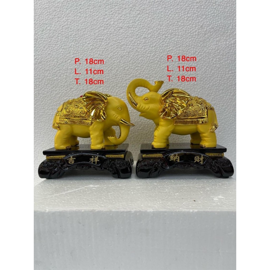 Jual Patung pajangan fengshui gajah Thailand - fiber - emas 8 inch ...