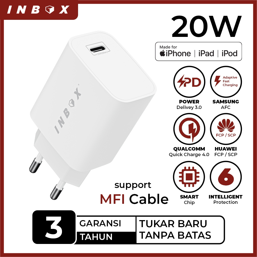 Jual INBOX PDA-5 Kepala Charger iPhone 20W PD 3.0 QC 4.0 for iPhone 11 12 13 14 15 Support MFI ...