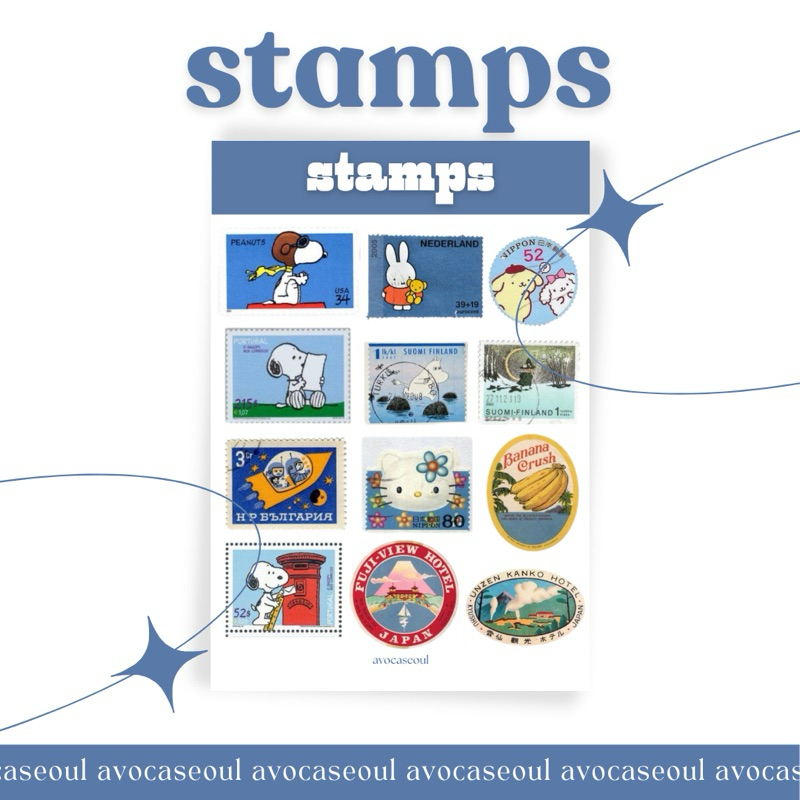 Jual sticker sheet stamps blue snoopy perangko aesthetic ins korea ...
