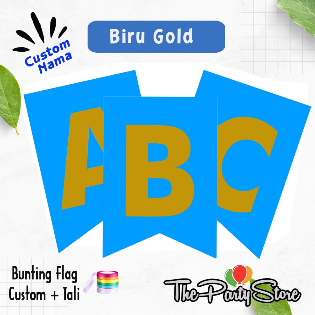 Jual Banner Bunting Flag Happy Birthday Biru Gold/Banner Custom Huruf ...