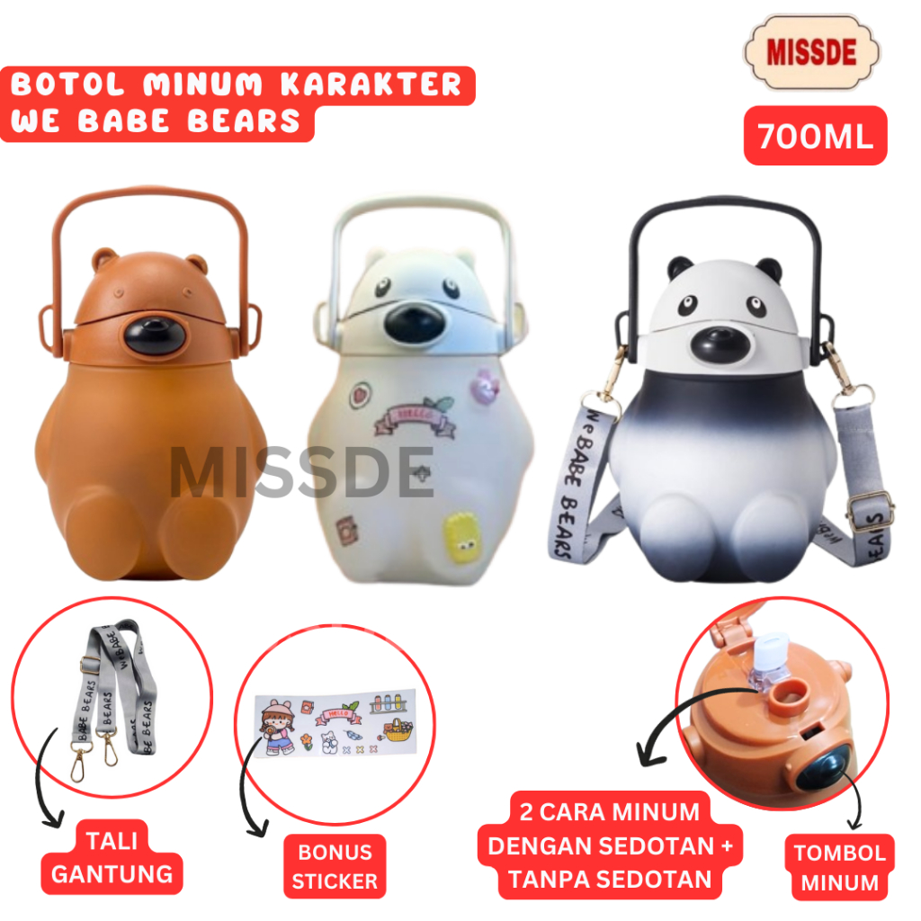 Jual BOTOL MINUM BERUANG PANDA 700ML / BOTOL MINUM KARAKTER LUCU ...