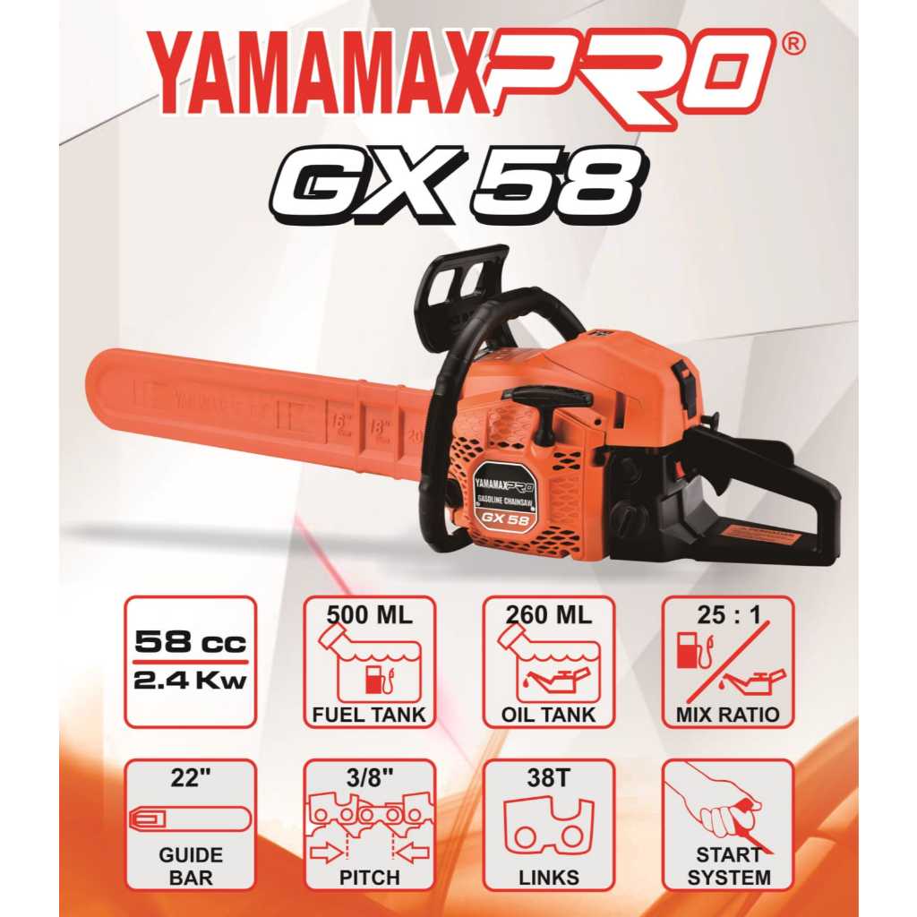 Jual Yamamax Pro Mesin Chainsaw 22 Inci GX58 Gergaji Kayu Potong Kayu ...