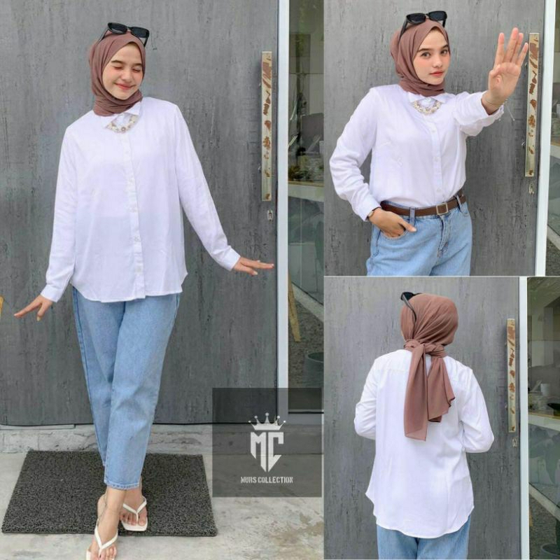 Jual Baju Kemeja Putih Wanita / Hem Putih Wanita Lengan Panjang ...
