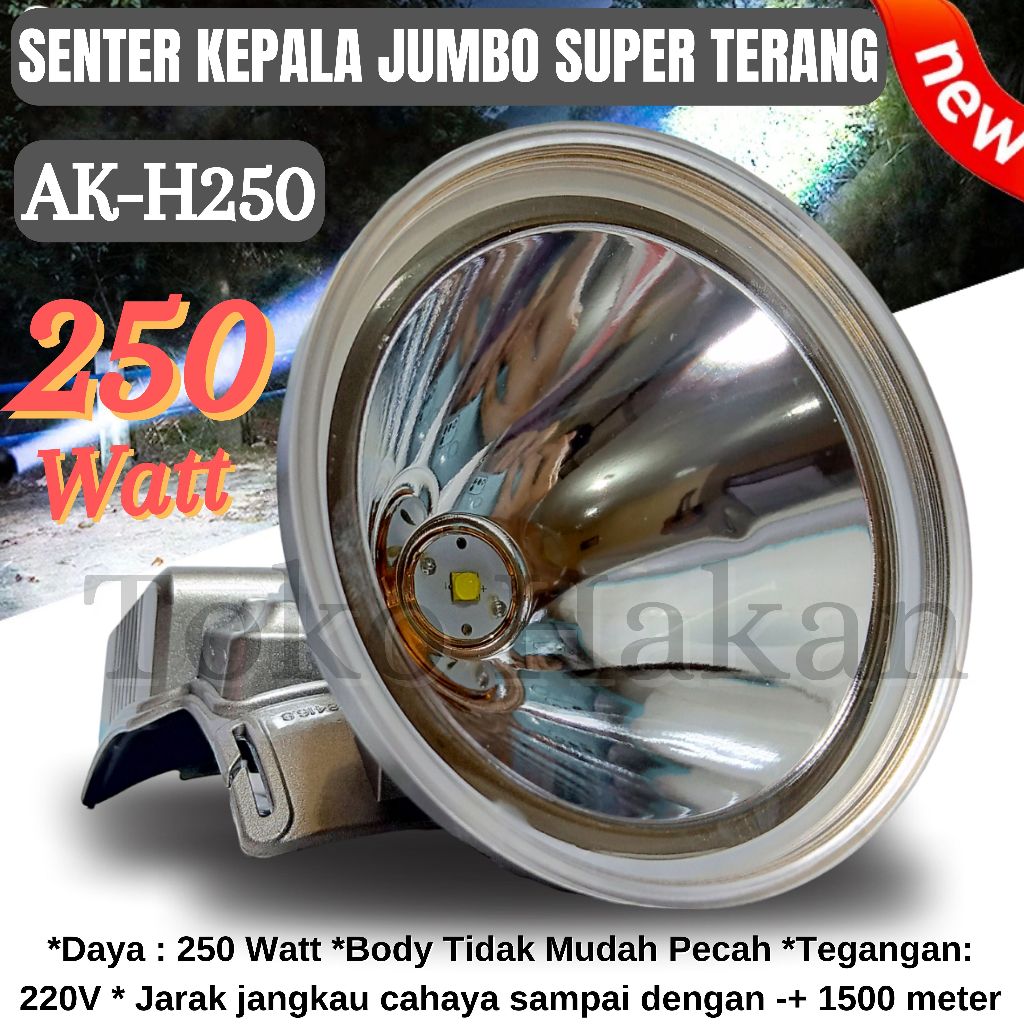 Jual Senter Kepala Led Aoki Ak-H250 Senter Kepala 250Watt Super Jumbo ...