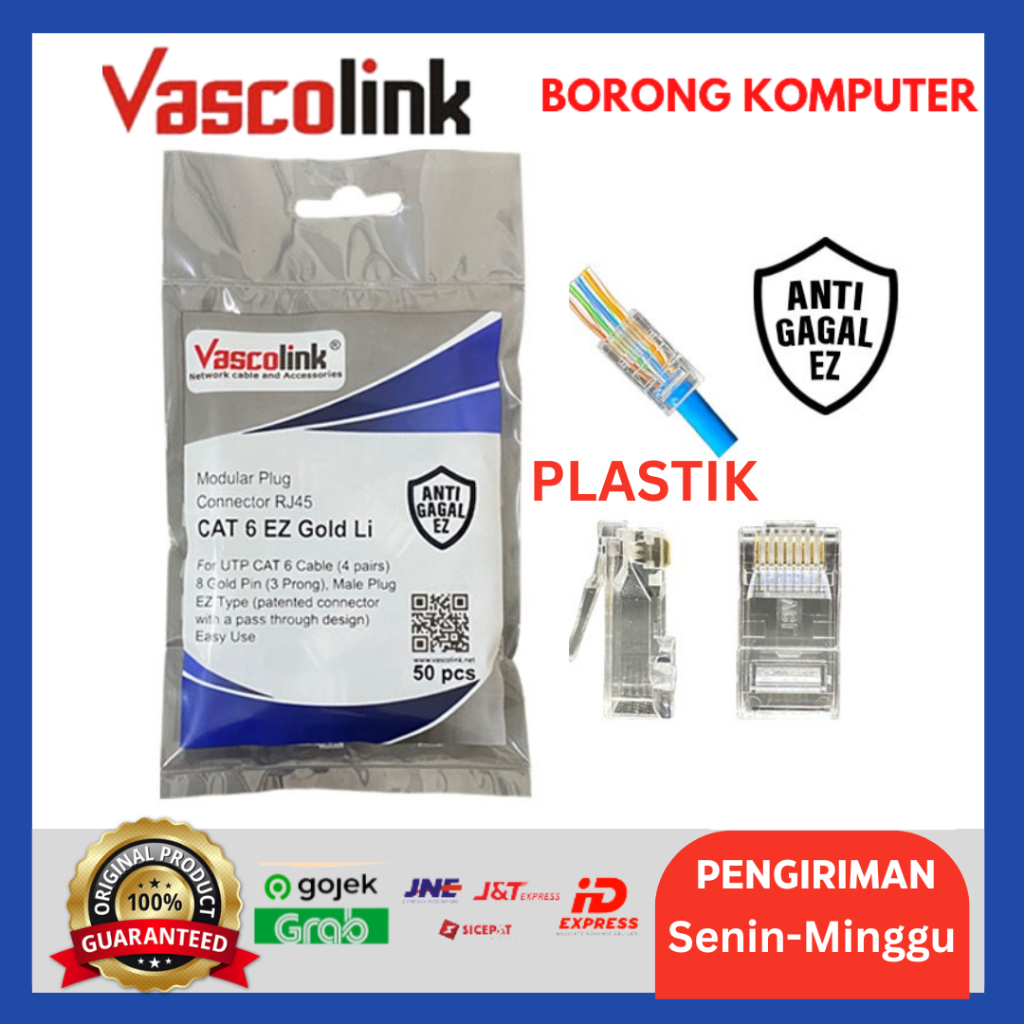 Jual Konektor RJ45 Vascolink Connector RJ 45 UTP Cat6 Gold EZ LITE ...