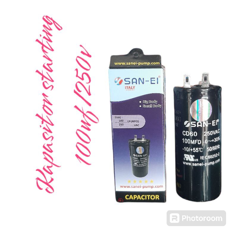 Jual kapasitor starting San-ei 100uf/250v bulat hitam 2kaki | Shopee Indonesia