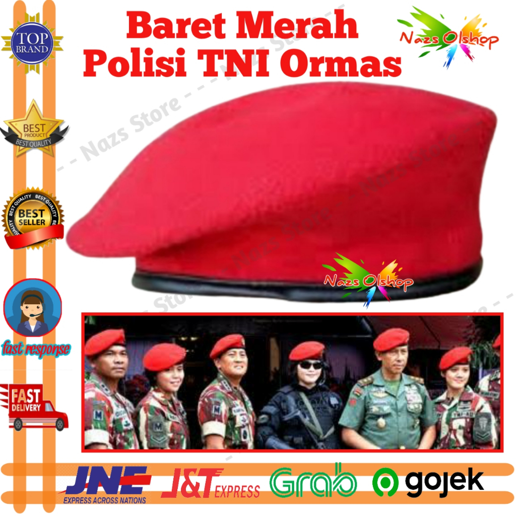 Jual Topi Baret Merah Polisi TNI Polri Kopassus Ormas Pemuda Pancasila ...