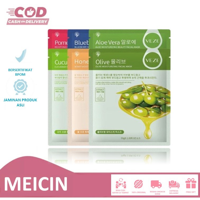 Jual [BPOM] KOREA VEZE sheet mask masker wajah blueberry aloe vera ...