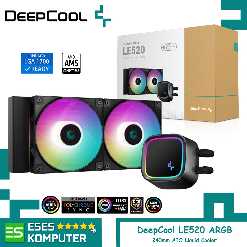 Jual AIO DeepCool LE520 ARGB 240mm High Performance Liquid CPU Cooler ...