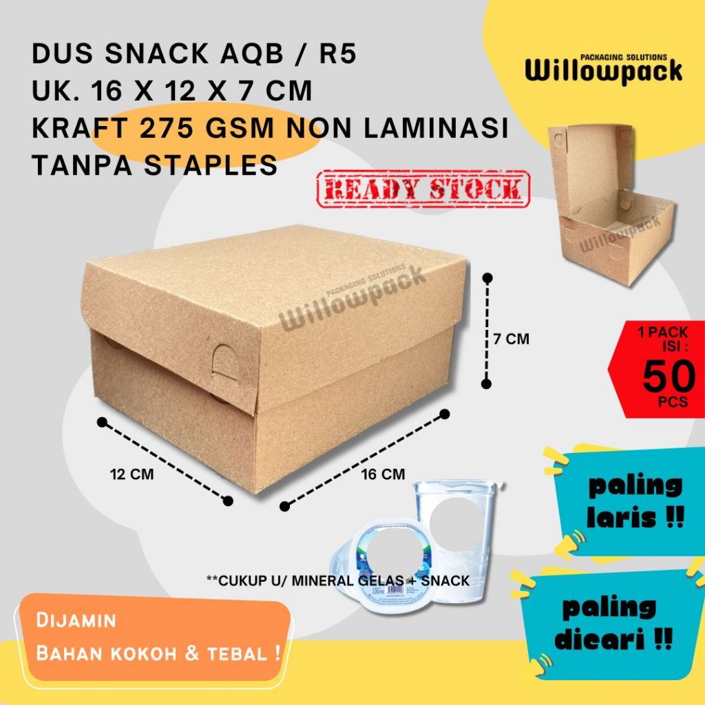 Jual DUS SNACK 16x12x7 R5 AQB BOX KRAFT NON LAMINASI AIR MINERAL GELAS ...