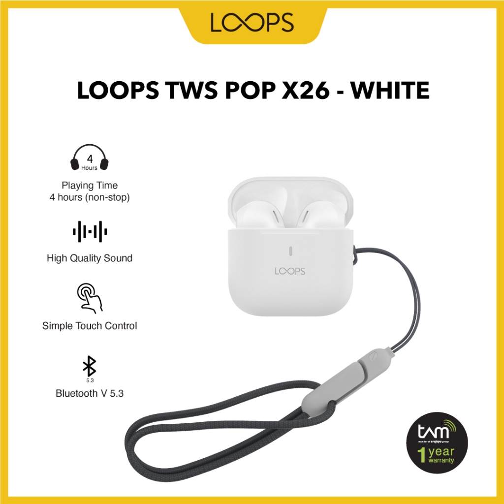 Jual LOOPS TWS True Wireless Bluetooth Earphone Pop X26 - White ...
