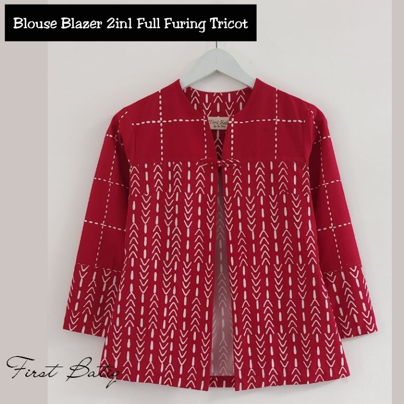 Jual Blus Batik Merah, Blouse Blazer 2in1 Batik Full Furing Tricot ...