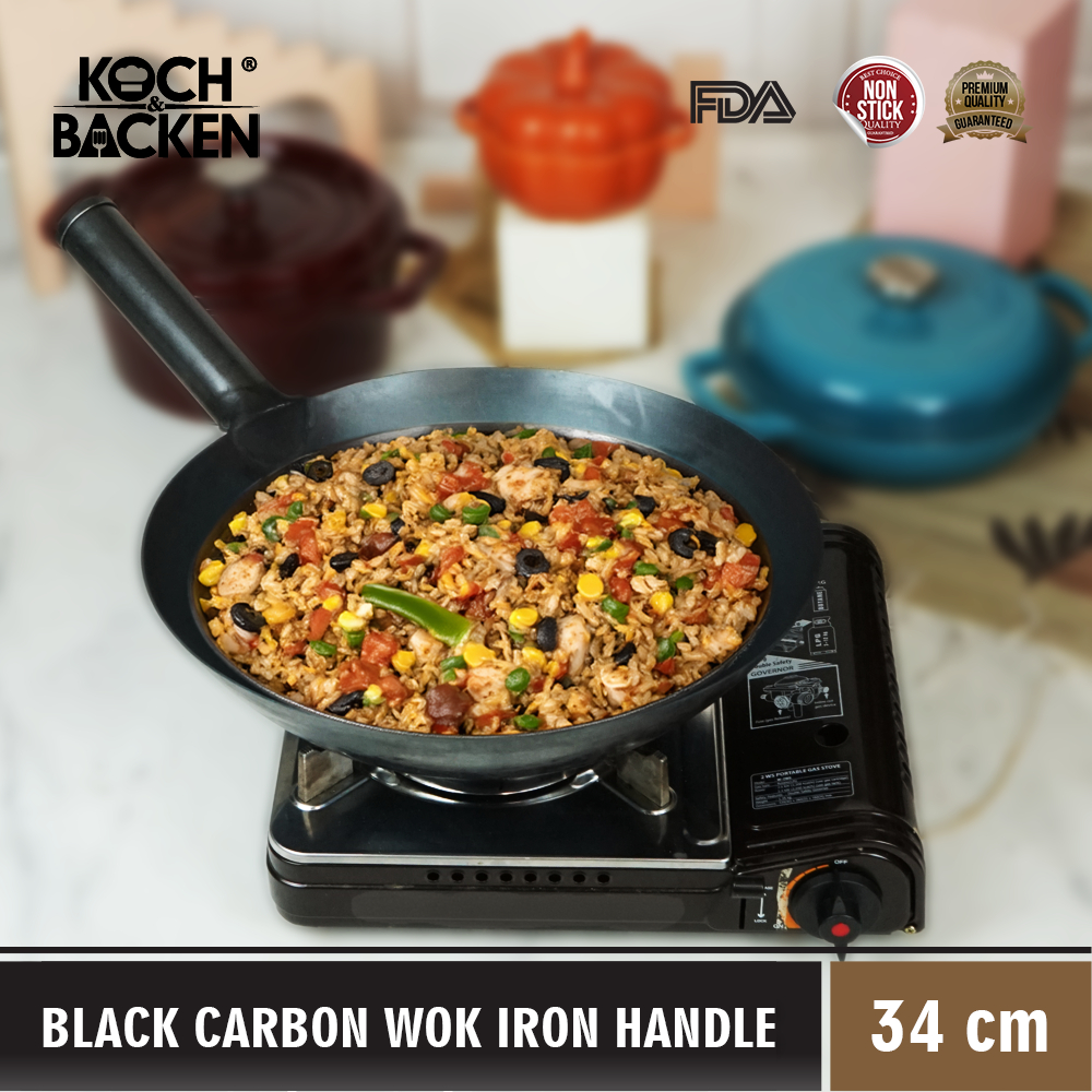 Jual KOCH&BACKEN Black Carbon Steel Wok 34cm Wajan Gagang Besi | Shopee ...