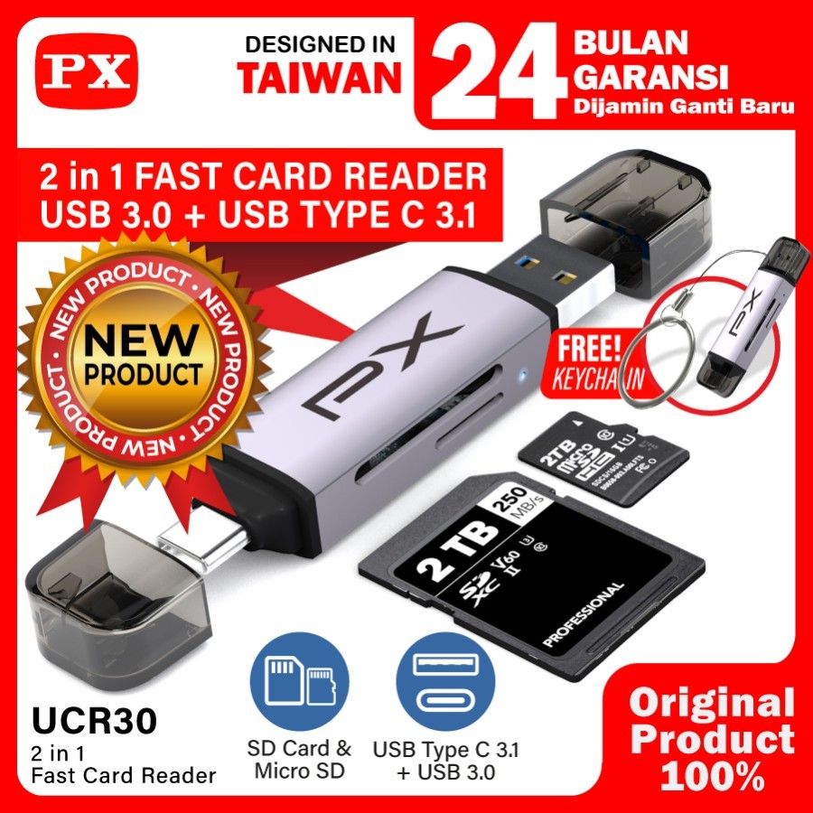 Jual PX UCR30 Card Reader USB 3.0 Type C Micro SD High Speed OTG 2 in 1 ...