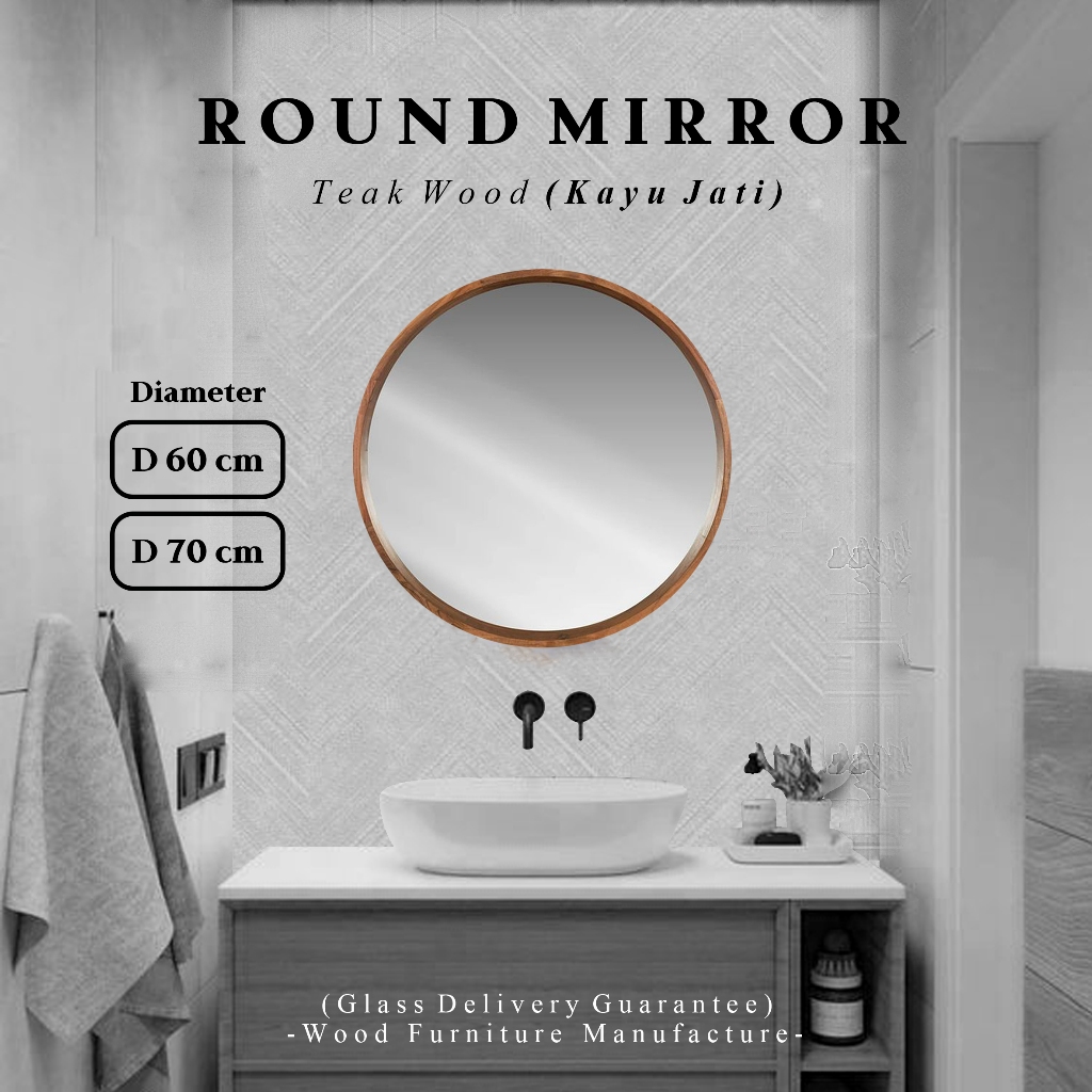 Jual Cermin bulat kayu jati minimalis D60 cm dan D70 cm round mirror READY STOCK | Shopee Indonesia
