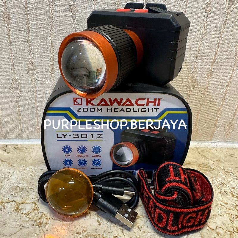 Jual Senter Kepala Led Zoom Kawachi 30Watt 30 W FREE LENSA KUNING Cahaya Super Terang Jarak Jauh ...