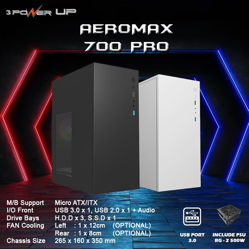Jual Casing PC 3 Power Up AEROMAX AM-700 Pro with PSU Nerro-600 500W M ...