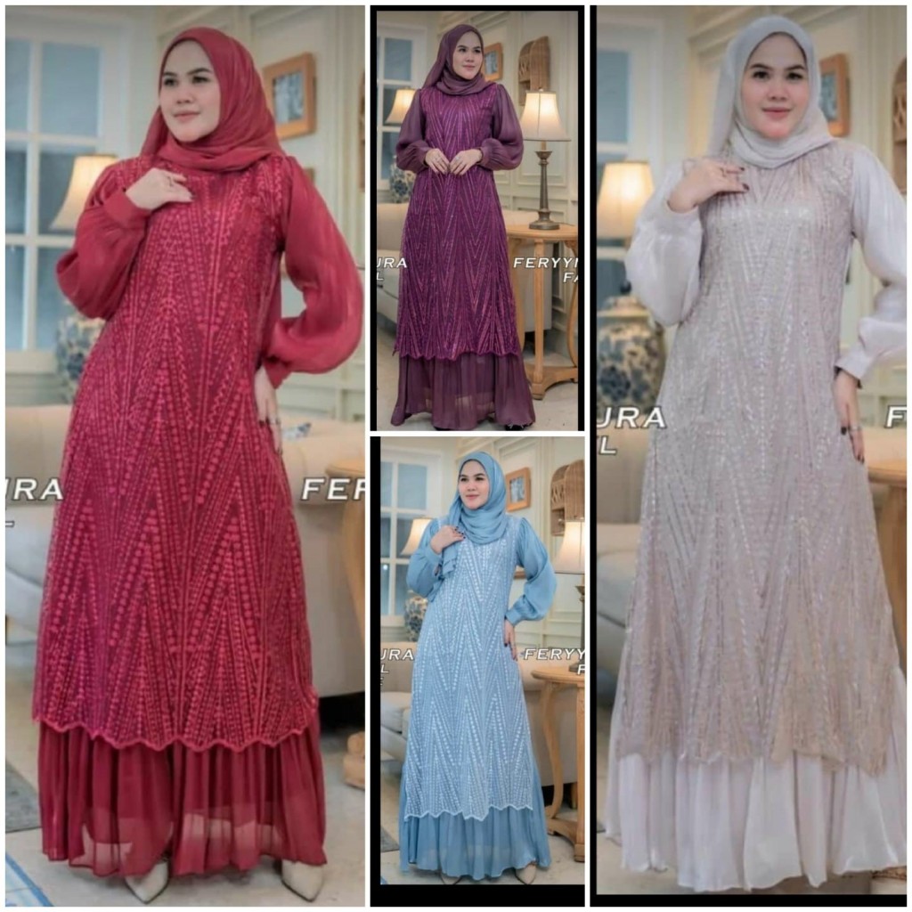 Jual gamis pesta set brukat shimer limited edition | Shopee Indonesia
