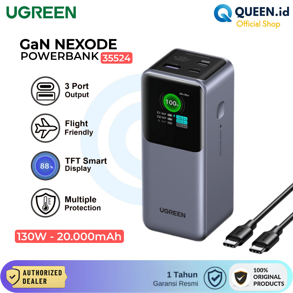 Jual UGREEN GaN Nexode Powerbank 20000mAh 130W USB C PD 3.0 QC Digital ...