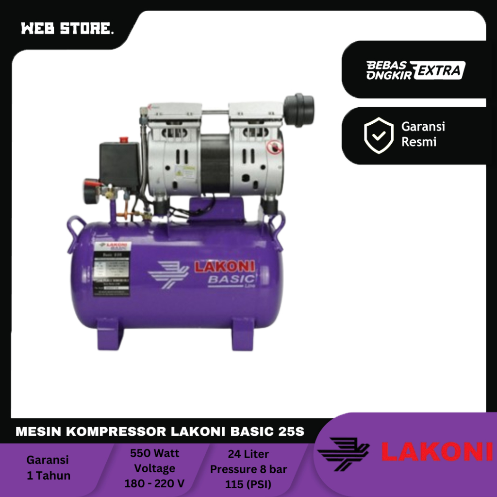 Jual Mesin Kompressor Listrik Udara Compressor Silent Oiless 24 Liter ...