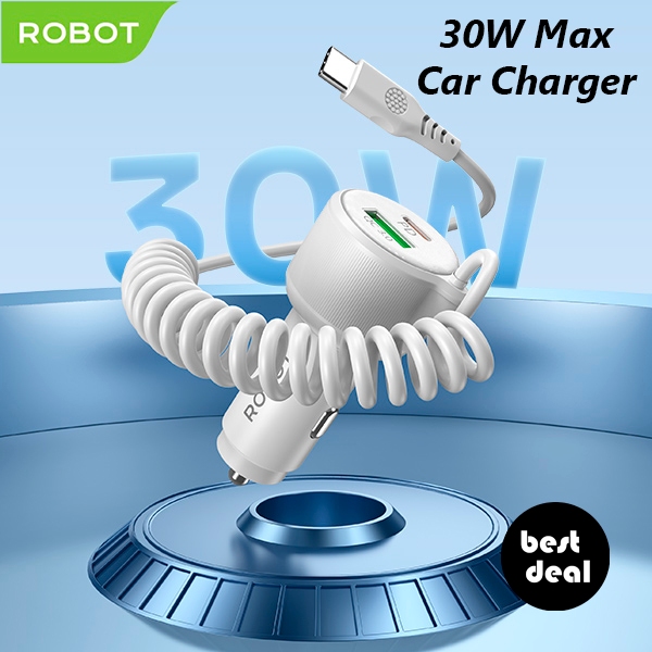 Jual Robot RT-C12 Car Charger with USB-C Cable Built-in 30W Max USB-A ...