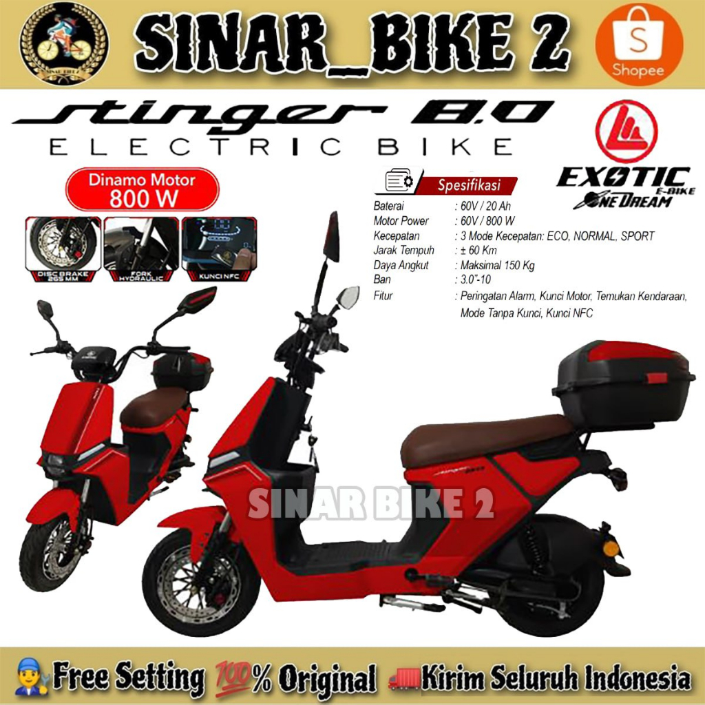 Jual Sepeda Listrik EXCOTIC STINGER 8.0 BY PACIFIC 800 Watt Electric E ...