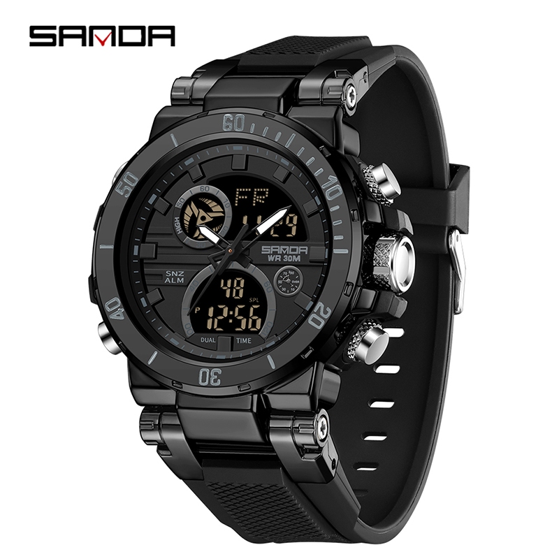 Jual SANDA 6175 Jam Tangan Pria Digital Analog Sport EL Backlight Tali Rubber Anti Air WKOS ...