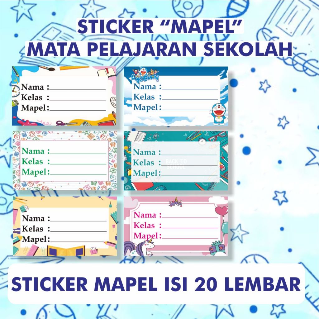 Jual Sticker Mapel Isi 20 Pcs Label Buku Mata Pelajaran Bahan Sticker ...