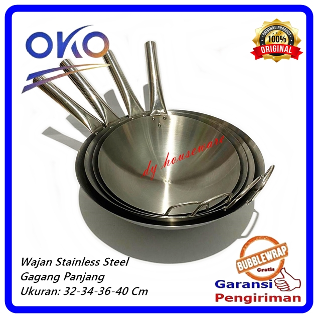 Jual Wajan Stainless Steel Gagang Satu 40 Cm 36 Cm 34Cm 32Cm Kuali Nasi Goreng Gagang Panjang ...