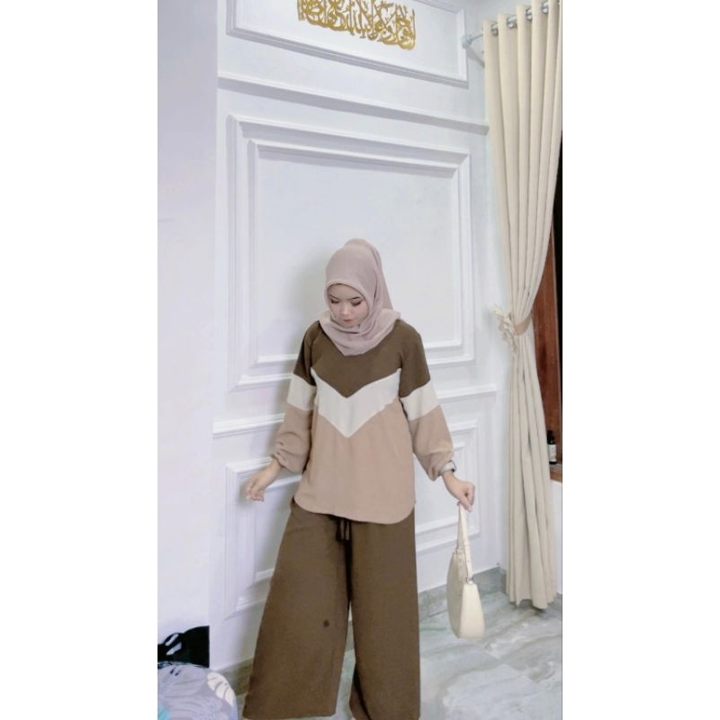 Jual One Set Vey Setelan Wanita Crinkle Airflow Kombinasi | Shopee ...