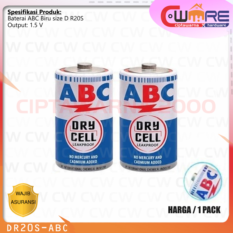 Jual Baterai Batre ABC Type D Super Heavy Duty Battery besar R20S Isi 2 ...