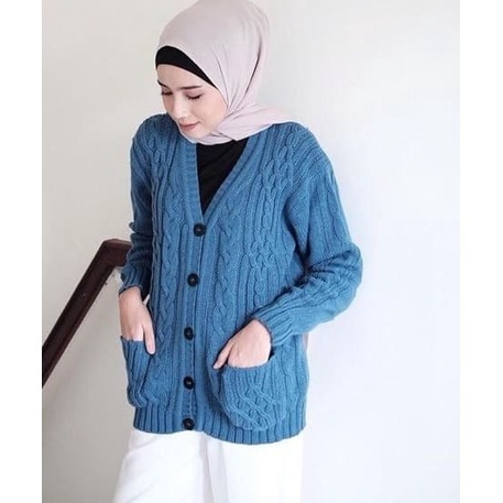 Jual CABLE CARDY kardigan rajut kepang jumbo wanita panjang cardigan kancing oversize tebal ...