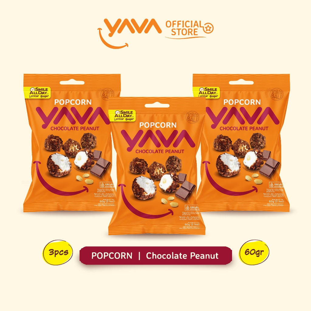 Jual YAVA Triple Pack Popcorn Chocolate Peanut (3 x 60g) | Shopee Indonesia