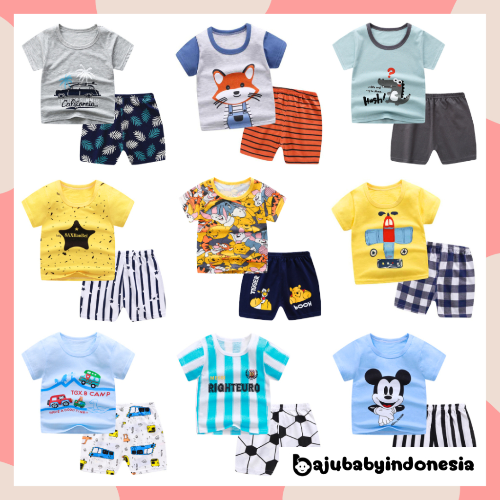 Jual BBI Baju setelan pendek anak laki laki pakaian set harian bayi cowok motif karakter lucu ...