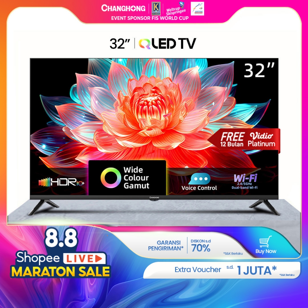 Jual Changhong QLED TV 32 inch HD Dolby Audio Google Play Netflix Youtube Bluetooth USB Google ...