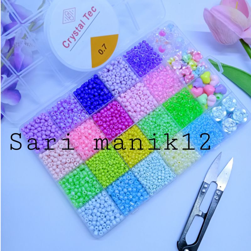 Jual Manik Paket Lengkap 24 Warna Uk ( 3mm ) Sudah Ada manik Toping ...