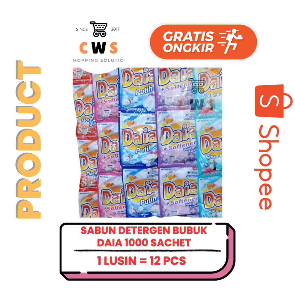Jual DAIA 1000 Sabun Deterjen Bubuk Softener Putih Floral Clean & Fresh Sachet - 1 Lusin / 12 ...