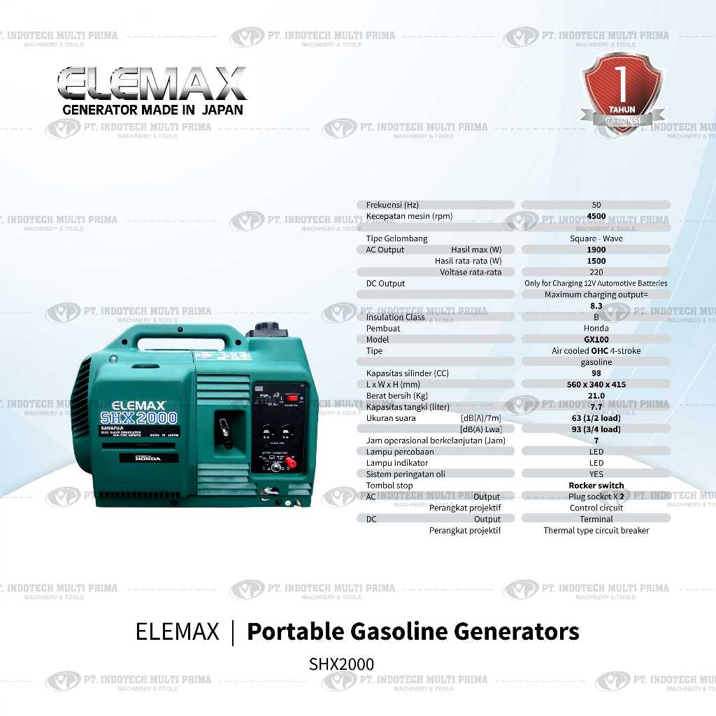 Jual Genset / Generator Set Bensin Honda Elemax SHX2000 1.5KW Garansi 1 ...