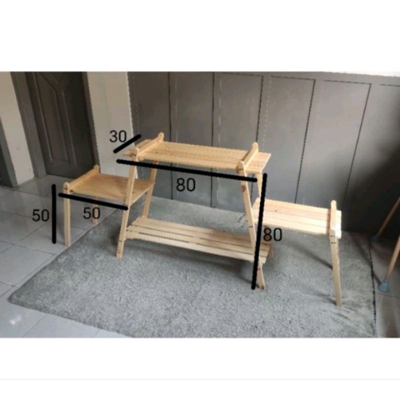 Jual Rak / Meja kayu camping portable 3in1 multifungsi satu paket ...