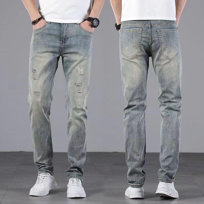 Jual KeyBoy celana jeans pria panjang sobek retro slim fit celana dewasa cowok skinny casual ...