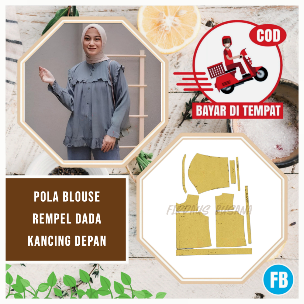 Jual 【COD】Pola Blouse Dewasa Kancing Depan Rempel Dada | Pola Baju ...