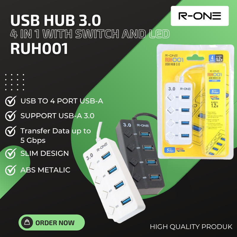 Jual USB HUB TERBARU R-ONE USB HUB SAKLAR 4 PORT IN 1 PANJANG 1.2M HIGH ...