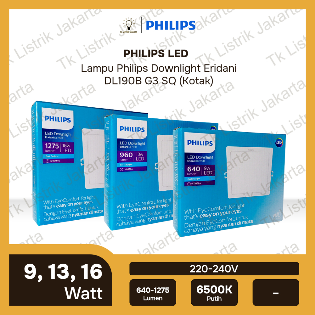 Jual Lampu Philips Downlight LED Eridani Kotak DL190B 9W 13W 16W SQ ...