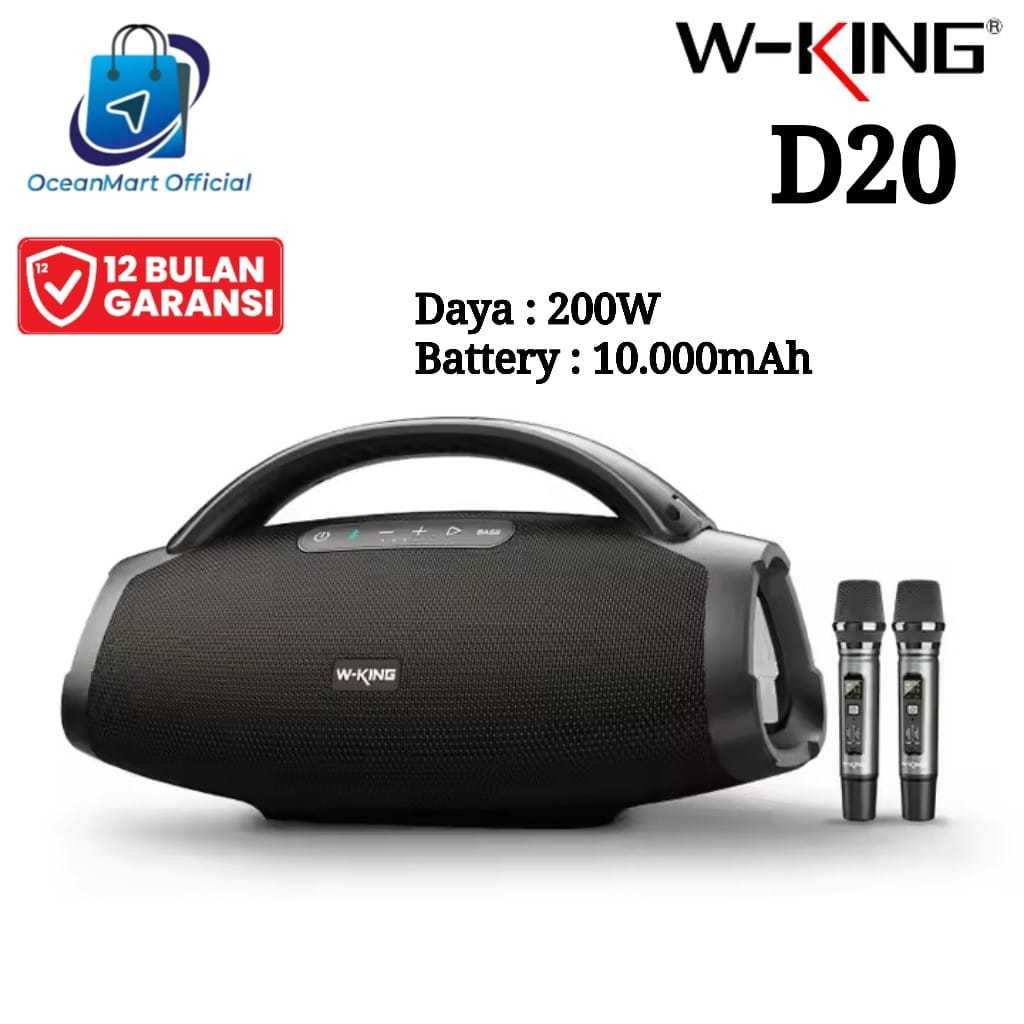 Jual Speaker Bluetooth Super Bass WKING D20 TWS 2 MIC Wireless Karaoke ...